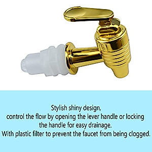 Beverage Dispenser Carafe Push Style Spigot, ZESE 2 Pack Golden Water Dispenser Replacement Faucet Lever Pour Spout with Filter Screen,suitable for openings of 16mm or 5/8 inch
