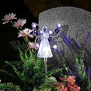 GIGALUMI Solar Angel Garden Stake Lights - 2 Pack Angel Solar Lights Outdoor Garden, Eternal Light Angel with 7 LEDs for Cemetery Grave Decorations, Memorial Gift, Christmas Yard Art, Sympathy Gift