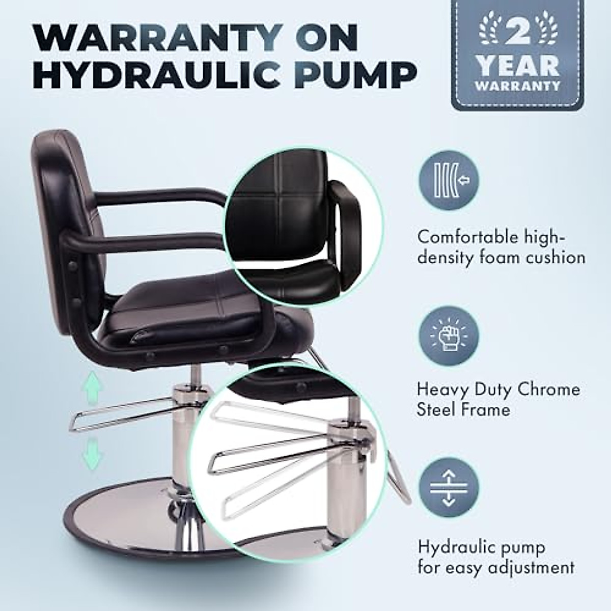 Buy-Rite Chris Styling Chair for Professional Salons and Spas, Modern Hair Stylist Chair, Extra-Wide Seat, 360-Degree Rotation, Fully Adjustable Height, SY-1801