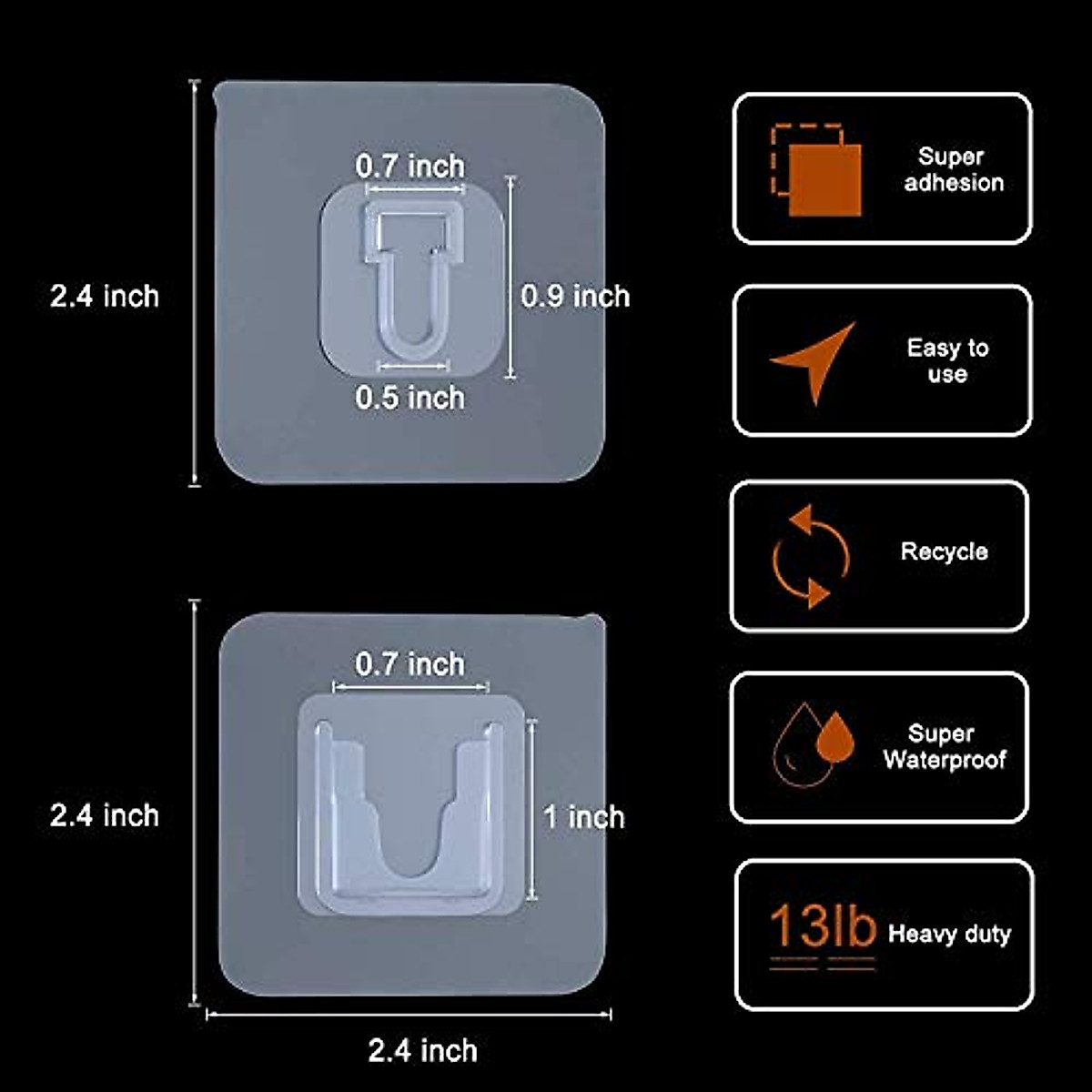 YCYBAB2J Double Sided Adhesive Hooks|20 Pack Double Sided Wall Hook+4 Pack Wall Hanger Holder|13.2lb(Max) | Wall Hooks for Hanging, Self Adhesive Hooks for Bathroom Kitchen Office Hanging