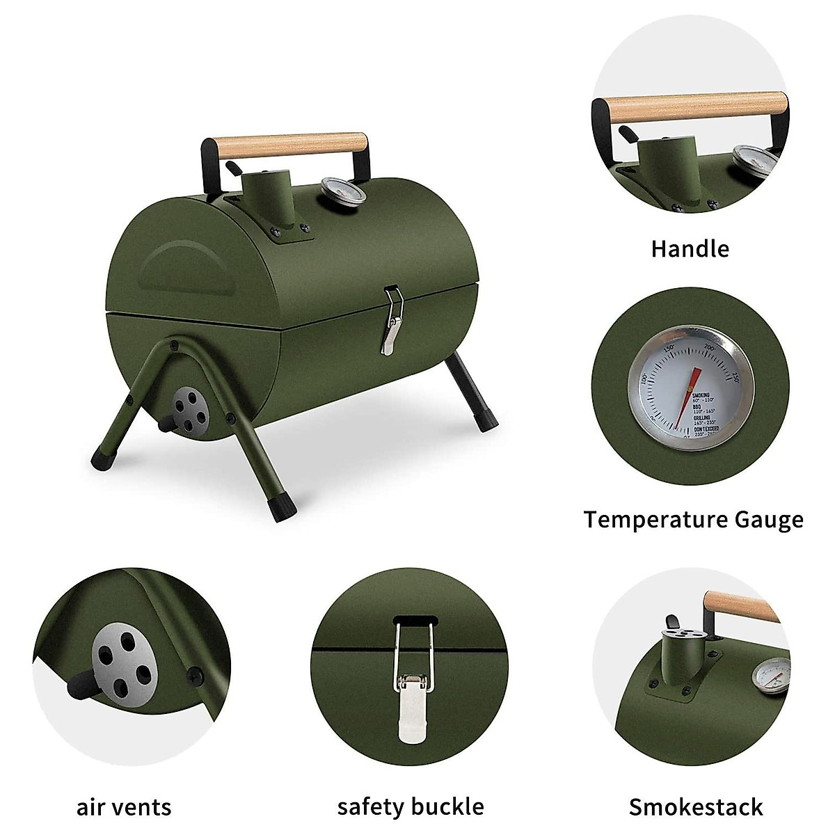 Portable Charcoal Grill Mini BBQ Grill with Lid and Thermometer, Tabletop Small Barbecue Grill & Smoker, Compact Outdoor Cooking Grill for 3-5 People Backyard Picnics Beach Camping,Red