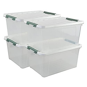 Ucake 25 Quart Plastic Storage Bins with Lids, Clear Plastic Latching Bins, Pack of 4