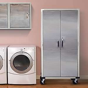 Seville Classics UltraHD Solid Steel Rolling Lockable Metal Storage Cabinet Locker Organizer w/Adjustable Shelves for Garage, Warehouse, Office, Classroom, 36" W x 18" D x 72" H, Granite Gray