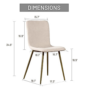 FurnitureR Modern Style Dining Chairs Set of 4, Comfy Side Chair with Fabric Seat Sturdy Metal Gold Legs for Kitchen Living Room Bedroom, Beige
