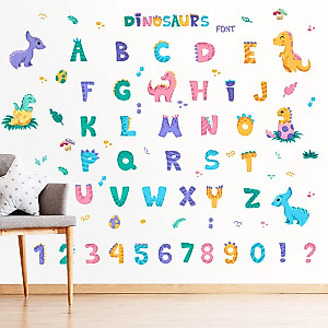WOYINIS Dino Alphabets Wall Stickers Peel & Stick Vinyl Dinosaur ABC Numbers Wall Decal Colorful Classroom Kids Room Playroom Baby Nursery Wall Decor Early Education Learning Tools