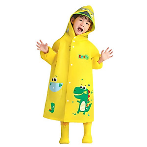 Kids Raincoat Boys Girls Rain Jacket Hooded Dinosaur Poncho Waterproof Coat Outdoor Sports,Yellow S, 2-3T