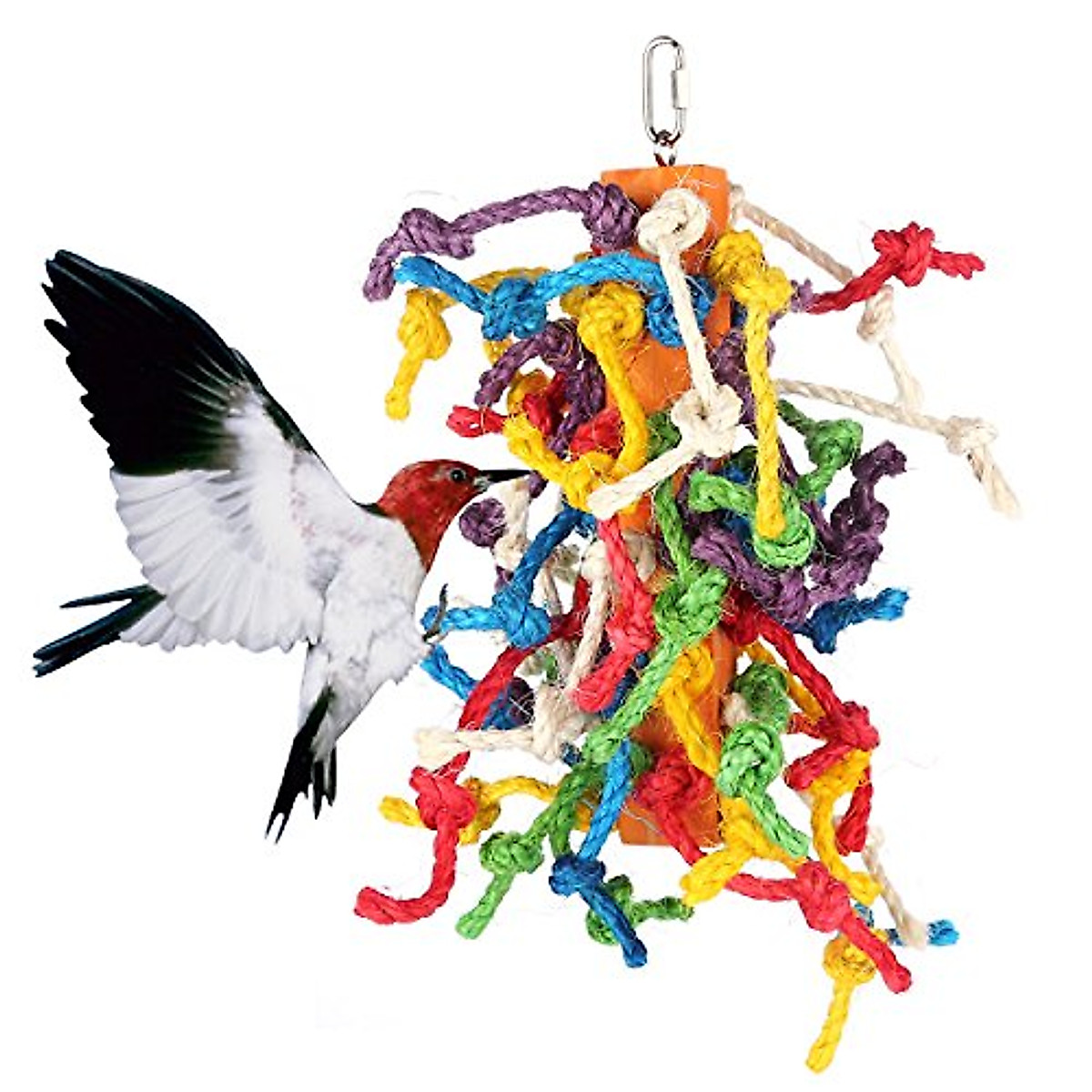 Bvanki Bird Toy, Colorful Knots Block Chewing Toy, Bird Climbing Hanging Toy, Large Parrot Cage Toys, Preening Toy with Natural Food Coloring (Large)