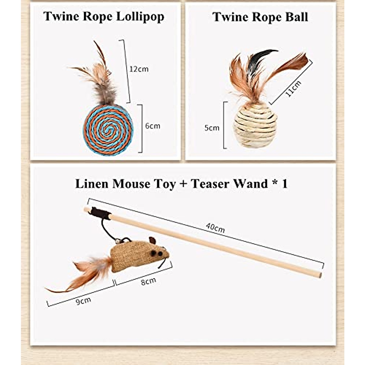 7 Pack Ferret Toys - Interactive Ferret Toys Assortments Feather Teaser Wand with Sisal Mice Balls and Bells Toys for Ferret Cat Kitten Puppy (7 Pack)