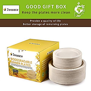 Paper Plates Heavy Duty,Paper Plates Set,Dinner Plates Set,Sugarcane Disposable Paper Plates Set Eco,9 Inch and 7 Inch Party Plates,Forks,Knives and Spoons Set for 50 People [250 PCS]
