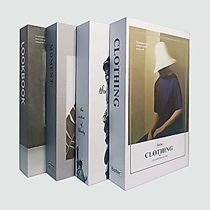 4 PCS Modern Hardcover Fake Book Decoration for Coffee Table Bookshelf Display - Fashion Faux Books Stack Plant Pattern Design for Rustic Home Farmhouse Office Decorative Books Set of 4