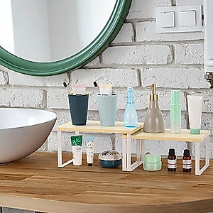 YBING Counter Shelf Set of 4 Kitchen Cabinet Shelf Organizer Wood Stackable & Expandable Countertop Shelf Organizer Rack for Bathroom Pantry Racks White