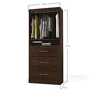 Bestar Pur 36W Shelving Unit with 3 Drawers in Chocolate