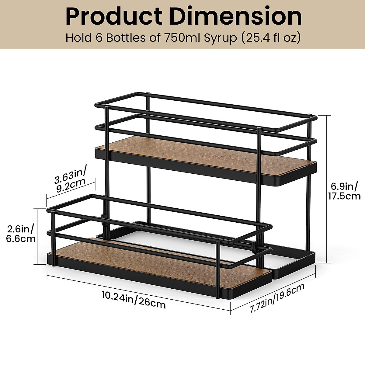 THYGIFTREE Coffee Syrup Rack Organizer 6 Bottles Syrup Holder Stand for Coffee Bar 2-Tier Syrup Storage Shelves for Dressing for Kitchen Coffee Station