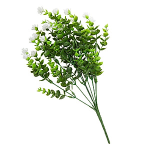 Artificial Outdoor Flowers with Eucalyptus Leaves for Gardens (White, 6 x 13.5 Inches, 8 Bundles)