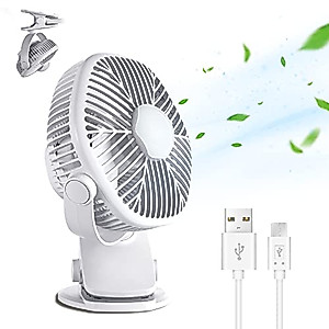 Camping Fan with LED Light - Battery Operated Fan Rechargeable Tent Personal Mini Fan with Hanging Hook, Portable Clip On Fan, Ceiling Fan for Travel Tent Golf Cart RV Stroller Bed (White)