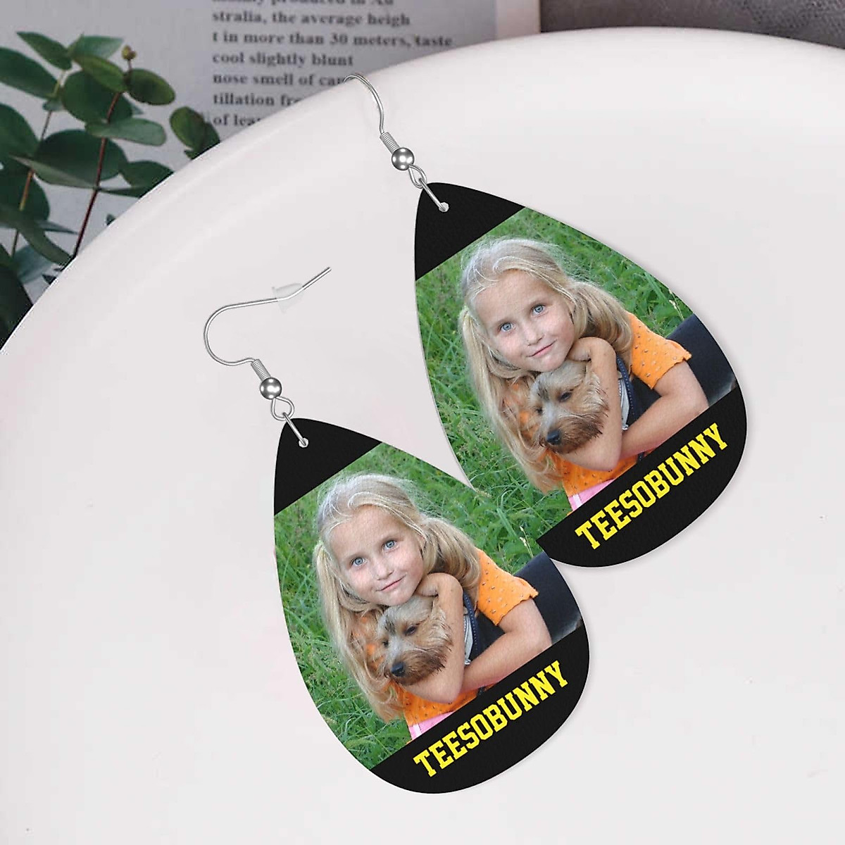 Teesobunny Custom Earrings, Personalized Leather Dangle Earrings Add Your Image Text For Women Girls Anniversary Wedding Christmas Birthday Gift, One Size