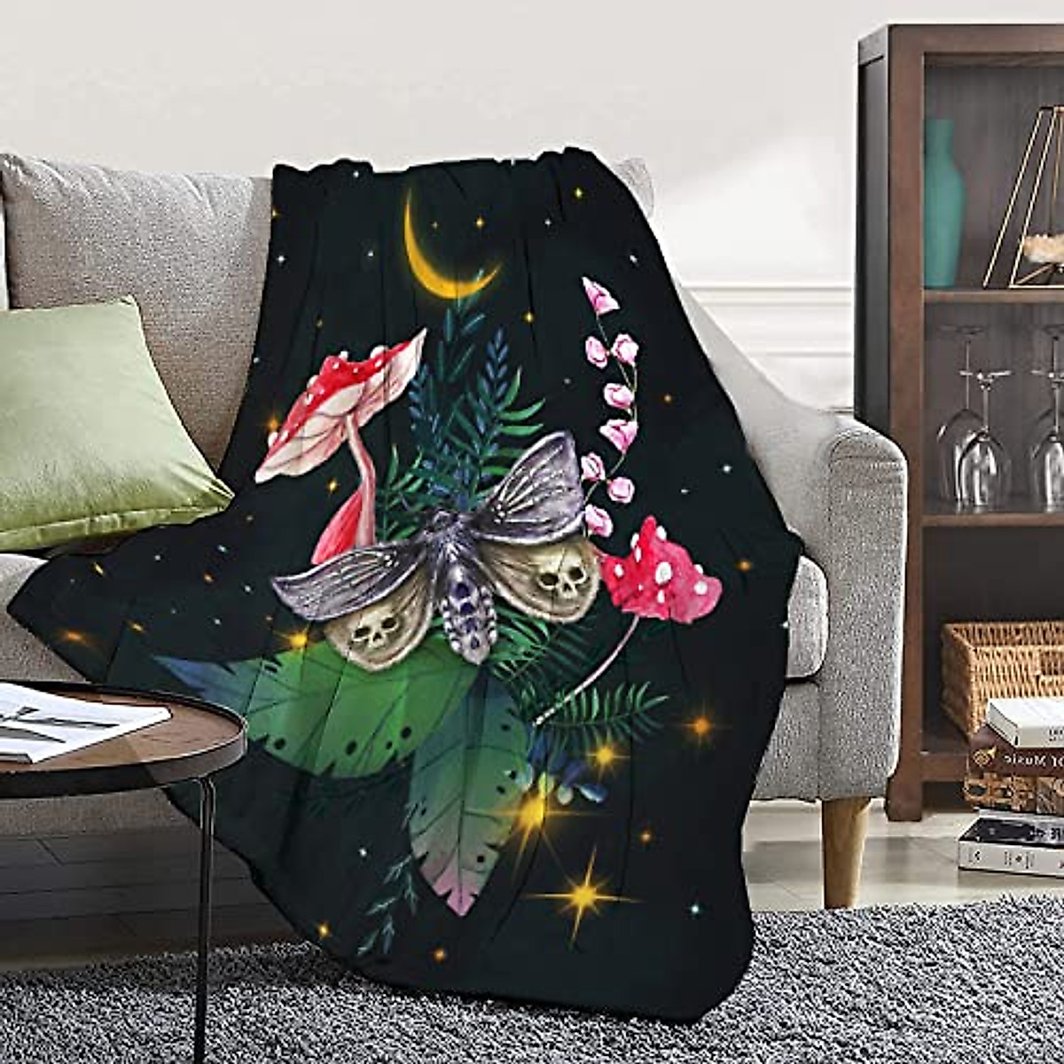 Mushroom Moth Blanket Super Soft Fleece Throw Blankets 40x50 Inches Comfy Summer Flannel Travel Camping Blankets Gift for Women Men Decor Bedroom Sofa Chair