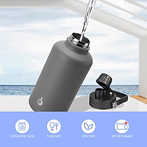 BJPKPK Half Gallon Insulated Water Bottles with Straw Lid,64oz Large Water Bottle,Stainless Steel Water Bottles with 3 Lids and Paracord Handle, Water Bottle for Hot & Cold Liquid,Gray