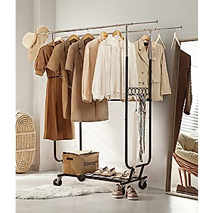 LIFEFAIR Clothing Garment Rack Double Rail Heavy Duty Rolling Clothes Rack with Wheels and Bottom Shelves Capacity 550 lbs Hanging Organizer Stand