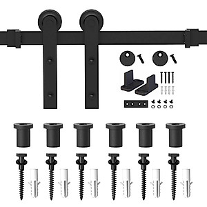 WINSOON Black 9FT Single Door Kit with 12" Sliding Barn Door Handles Brushed Nickel