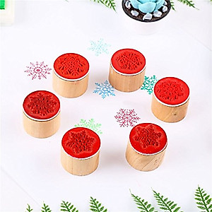 DECORA 6 Pieces Snowflake Floral Wooden Rubber Stamps for Card Making Scrapbooking and Crafts