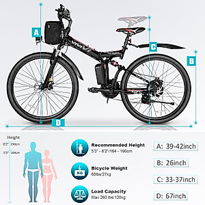 Vivi M026TGB Electric Bike 26" Electric Bike for Adults, Peak 750W Folding Electric Mountain Bike, 48V Removable Battery Ebike, 21 Speed System Electric Bicycle, Top 22 Mph, Up to 50 Miles, UL 2849
