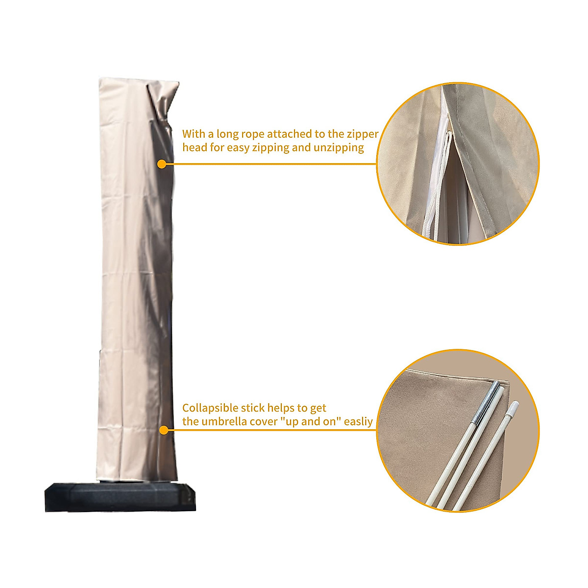 PURPLE LEAF Large Patio Umbrella Parasol Cover UV Resistant Outdoor Offset Cantilever Umbrella Cover with Zipper and Rod, Beige