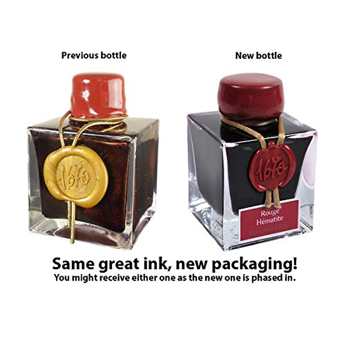 J. Herbin 1670 Anniversary Inks - Gold Sheen 50 ml Bottled - Rouge Hematite (Dark Red Ink)
