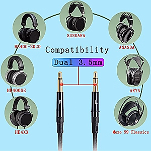 FAAEAL HE400SE Audio Cable,Replacement for Hifiman HE4XX, HE400i(New Edition),HE1000,Meze 99 Classics,Denon AH-D9200 D7200 Headphones, Dual 3.5mm(1/8”) Aux Cord Extension Wire(3.5mm)