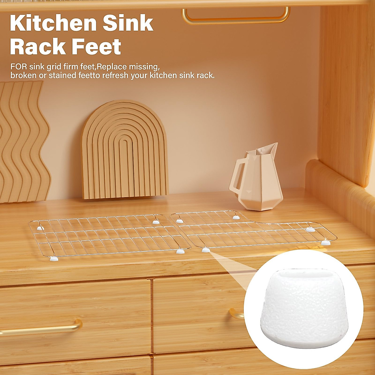 24P Sink Rack Rubber Feet for Kohler 84544-0 Kitchen Sink Rack, Replacement Sink Grid Stabilizer Feet - White