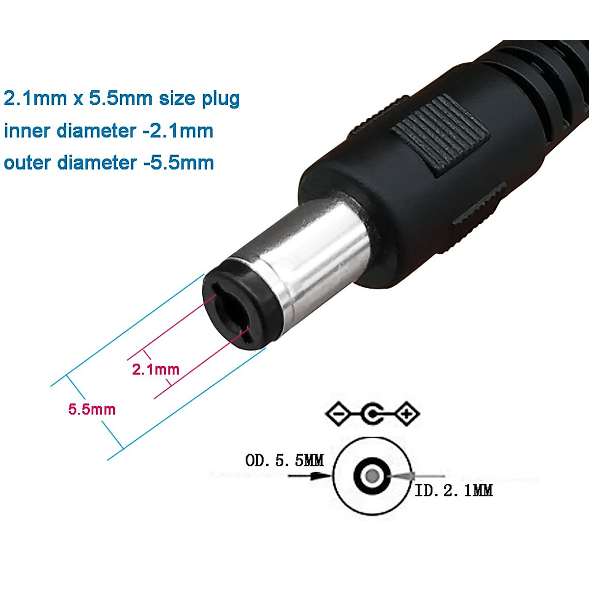 12 Pack DC Power Cable 12v DC Power Plug Cord Male Connectors 2.1mm x 5.5mm DC Pigtail Adapter Barrel Jack Socket Wire for CCTV Security Camera,DVR,Car Rearview Monitor System Video,LED Strip Light