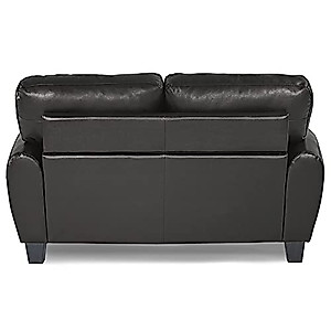Pemberly Row Modern Faux Leather Loveseat for 2 People, Sofa Couch with High Back for Living Room, Black