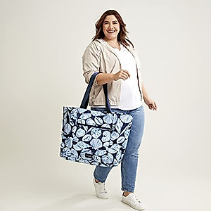 Vera Bradley Women's Recycled Lighten Up Reactive Large Family Tote Bag, Morning Shells Blue, One Size