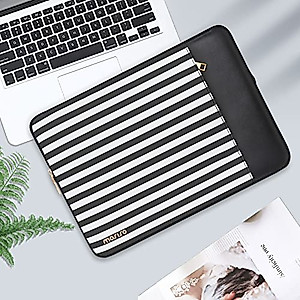 MOSISO Laptop Sleeve Compatible with MacBook Air/Pro, 13-13.3 inch Notebook, Compatible with MacBook Pro 14 inch 2023-2021 A2779 M2 A2442 M1, Horizontal Stripe PU Leather Bag with Small Purse, Black