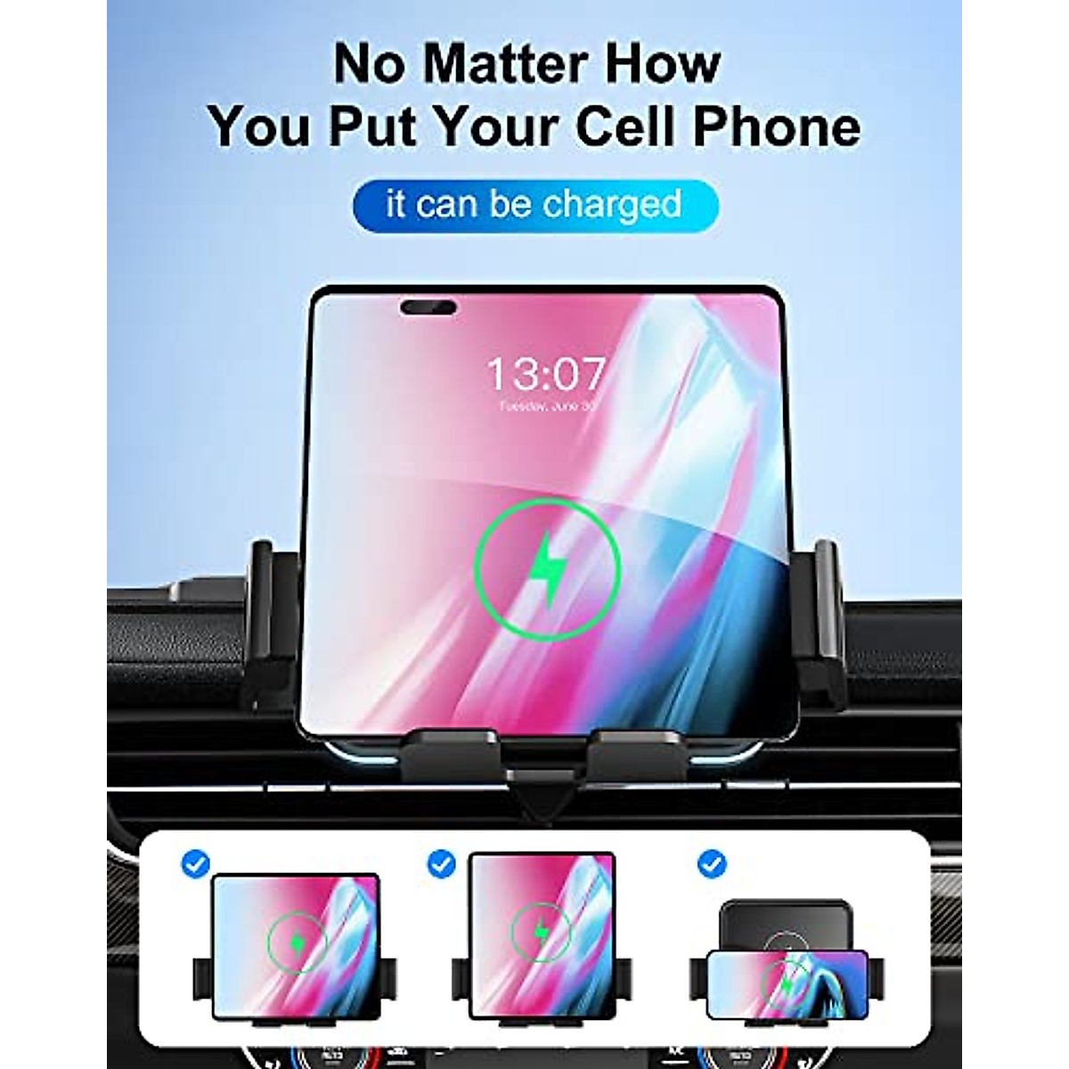 3 Coils Wireless Car Charger Mount for Galaxy Z Fold 4 Car Mount Fold 3 Car Accessories, Fast Charging Phone Mount for Car for Galaxy Z Fold 4/3/2/S22 Ultra,iPhone 14 Pro Max,Google Pixel 6 Pro