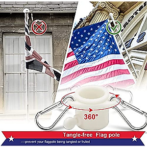Flag Poles for Outside House - Outdoor Flag Pole for House with Tangle Free Flag Pole Rings for 3x5 Flags,5ft Heavy Duty American Flagpoles Residential kit for House,Porch,Truck,Boat,Car - White