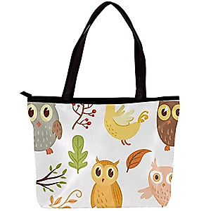 Women's Large Size Canvas Shoulder Bag Hobo Crossbody Handbag Casual Tote, Cartoon Owl Hen