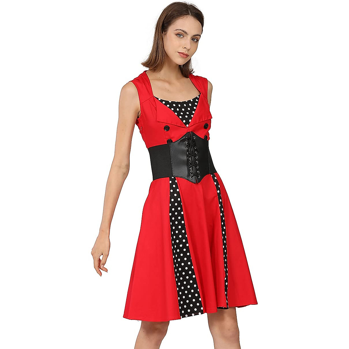 Hoerev Corsets Belt Tops Leather Vest Pirate Halloween Costume Lace Up Waist Belt Bustiers Corsets For Women, Black, XL