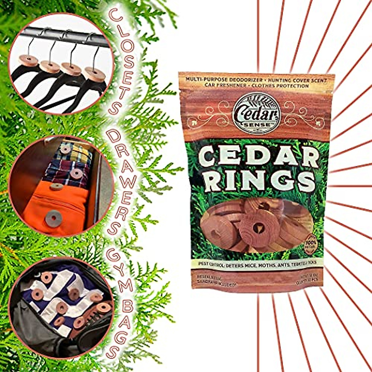 Cedar Sense Cedar Rings & Balls - 30 & 60 Pack Combo Save $$$ When You Buy 2 Combined - Cedar Blocks for Clothes Storage - Cedar for Closets - Closet Freshener - Cedar for Hangers
