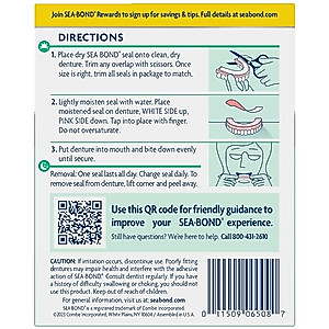 Sea Bond Secure Denture Adhesive Seals, Fresh Mint Lowers, Zinc-Free, All-Day-Hold, Mess-Free, 30 Count (Pack of 1)