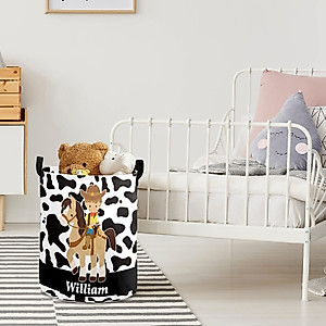 Personalized Laundry Basket Hamper,Cowboy Horse Black,Collapsible Storage Baskets with Handles for Kids Room,Clothes, Nursery Decor