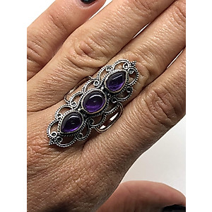 Koral Jewelry Amethyst 3 Stones Ethnic Vintge Gipsy Multi Stone Ring 925 Sterling Silver Vintage Tribal Gipsy Boho Chic (7)