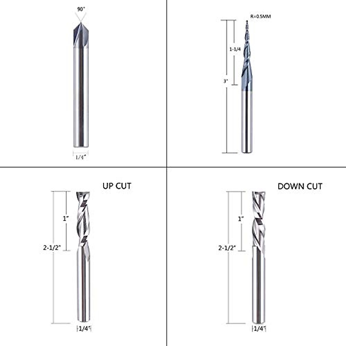 SpeTool CNC Router Bits Carving Set for Wood Profile V Groove Engraving Solid Carbide 1/4 Inch Shank