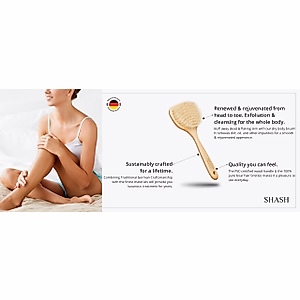 Since 1869 Hand Made in Germany - Smooth 100% Boar Bristle Body Brush, Gently Exfoliates Skin for a Softer, Smoother Complexion, Dry Brush Body Scrubber Promotes Circulation for a Healthy Glow
