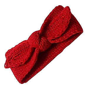 IZUS Turban Headband Baby Girl - Warm Rabbit Knot Hair Band, Knit Head Wrap for Newborn, Toddler and Children (Red + Beige)