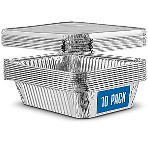 PLASTICPRO 10 Pack Aluminum Pans 6.5'' x 9" Disposable Pans with Covers Heavy Duty 2.25 lb Foil Pans for Baking and Cooking