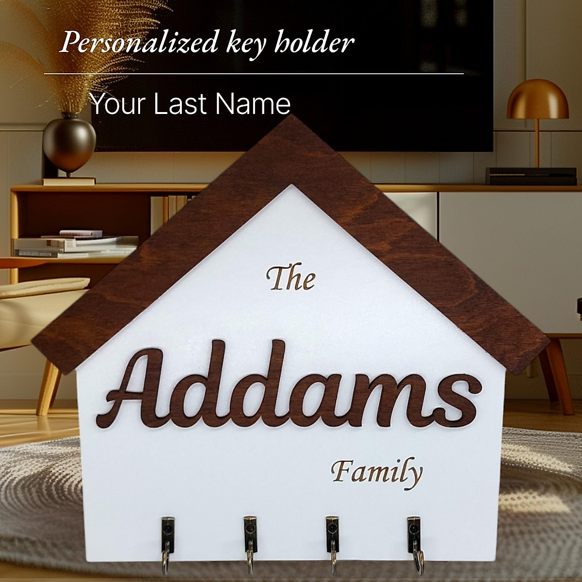 House Warming Presents for New Home, Home Sweet Home Wooden Key Rack, Personalized Key Holder for Wall, Custom Key Hanger with Family Name, Wedding Gifts for Couple, House Warming Presents for New Hom