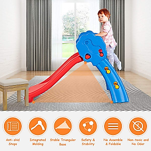 KOTEK Folding Toddler Slide for Indoor and Outdoor, Freestanding Baby Play Climber Slide Set, 2 Steps Climber, Easy Storage, Playground Toy for Children Kids