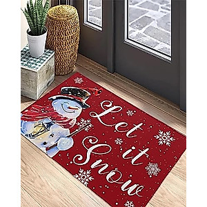 Kitchen Rug,Snowman Christmas Cardinal Non Slip Doormat Absorbent Carpet,Winter Snowflakes Red Back Front Door Mat Washable Floor Mat for Bathroom Bedroom Entryway 16x24in
