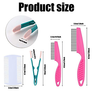 4pcs Flea Comb for Cats and Dogs, Double-Sided Fine-Tooth Lice Comb Tear Stain Removal Stainless Steel and Plastic Multifunctional Magic Pet Hair Cleaning Grooming Tools Brush(pink)